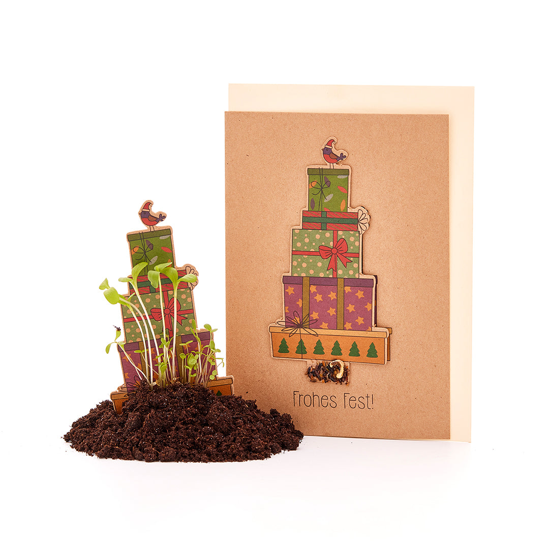 Sustainable Christmas card for planting with a gift motif, including ...
