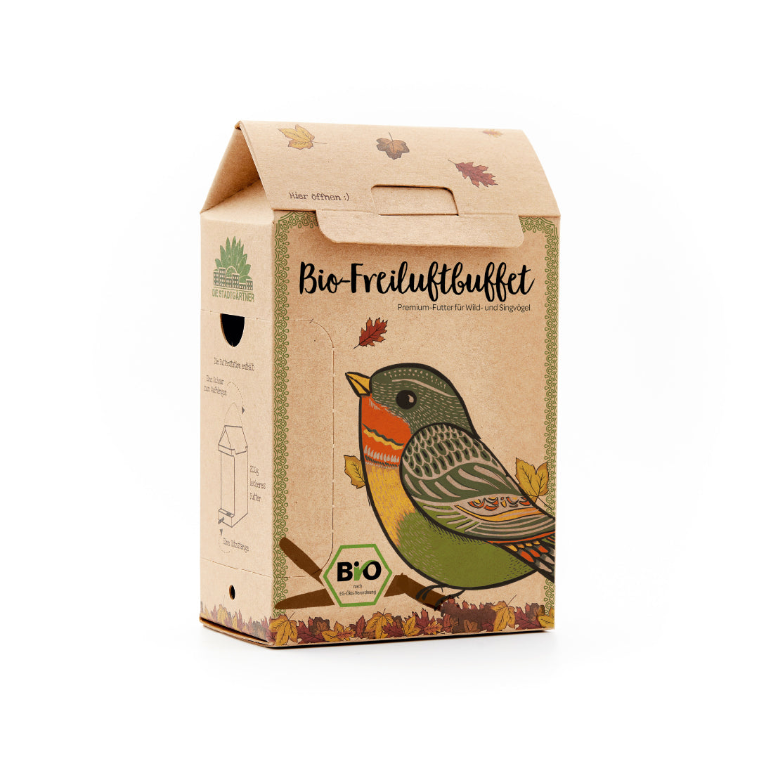 Organic outdoor buffet for birds | Organic bird food with bird feeder ...
