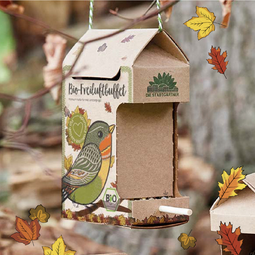 Organic outdoor buffet for birds | Organic bird food with bird feeder ...